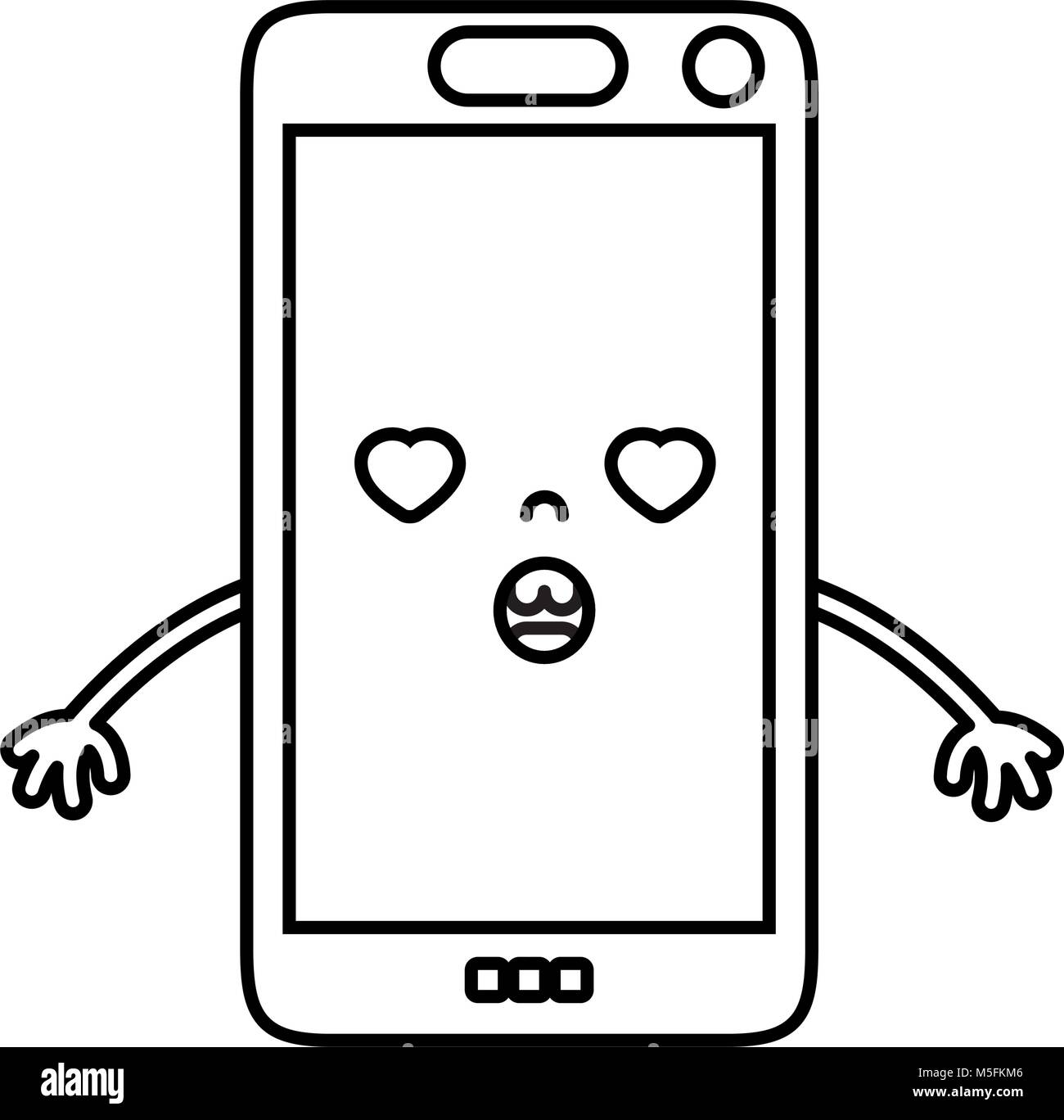 line kawaii smartphone cute in love face vector illustration Stock ...