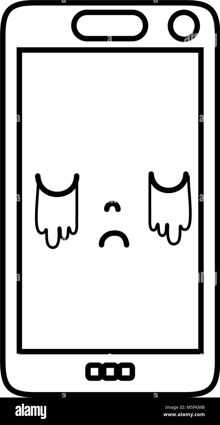 line kawaii smartphone cute crying face vector illustration Stock ...
