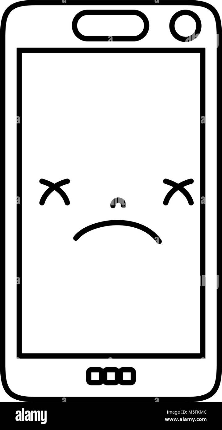 line kawaii smartphone cute sad face vector illustration Stock Vector ...