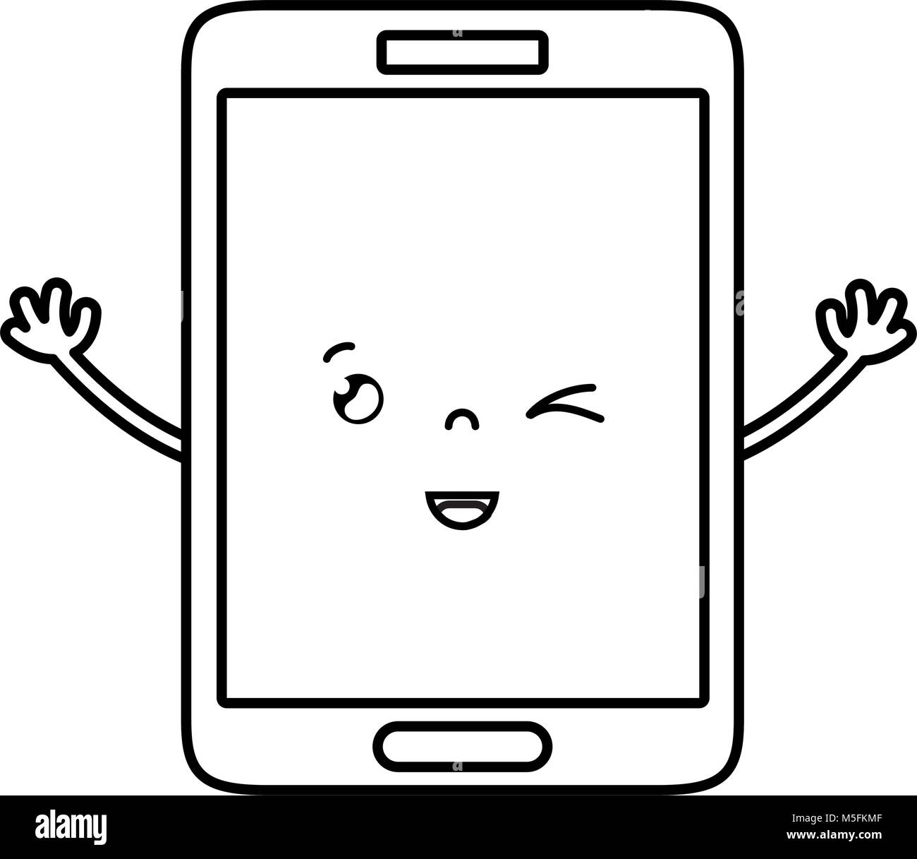 line kawaii smartphone cute funny face vector illustration Stock Vector ...
