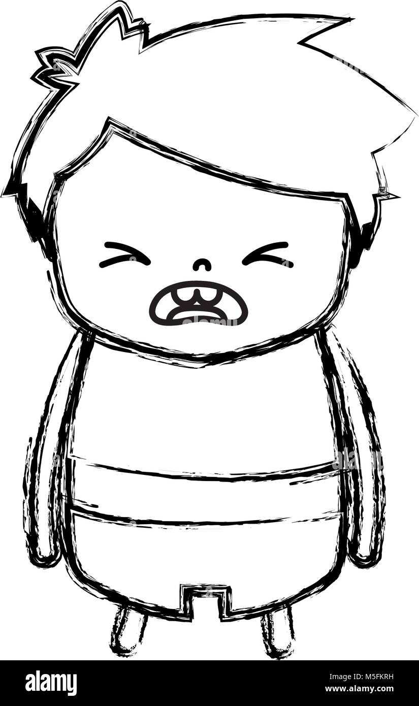 figure boy with hairstyle design and pity face vector illustration ...