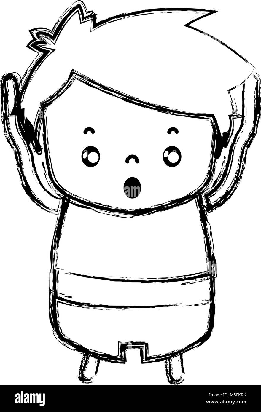 figure boy with hairstyle design and scared face vector illustration ...