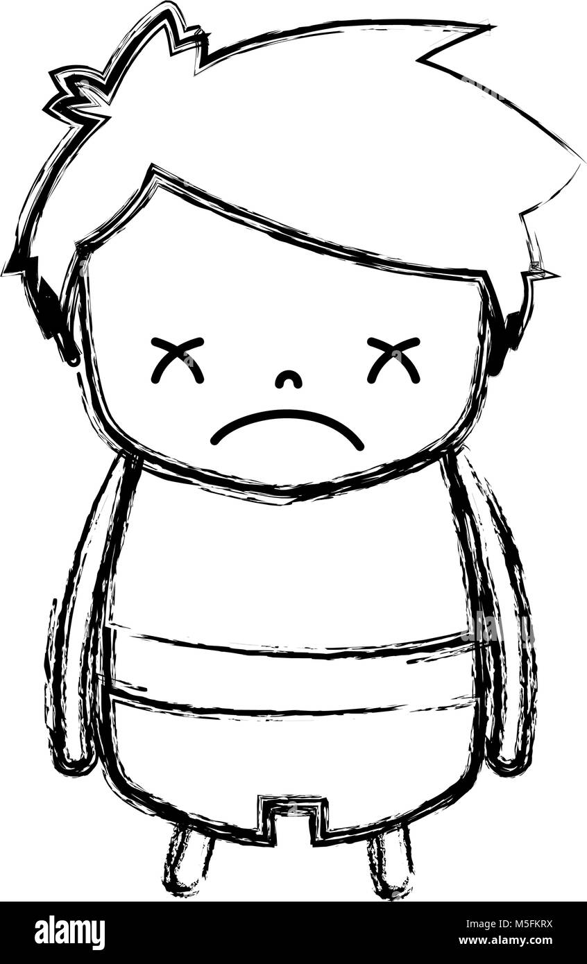 figure boy with hairstyle design and sad face vector illustration Stock ...