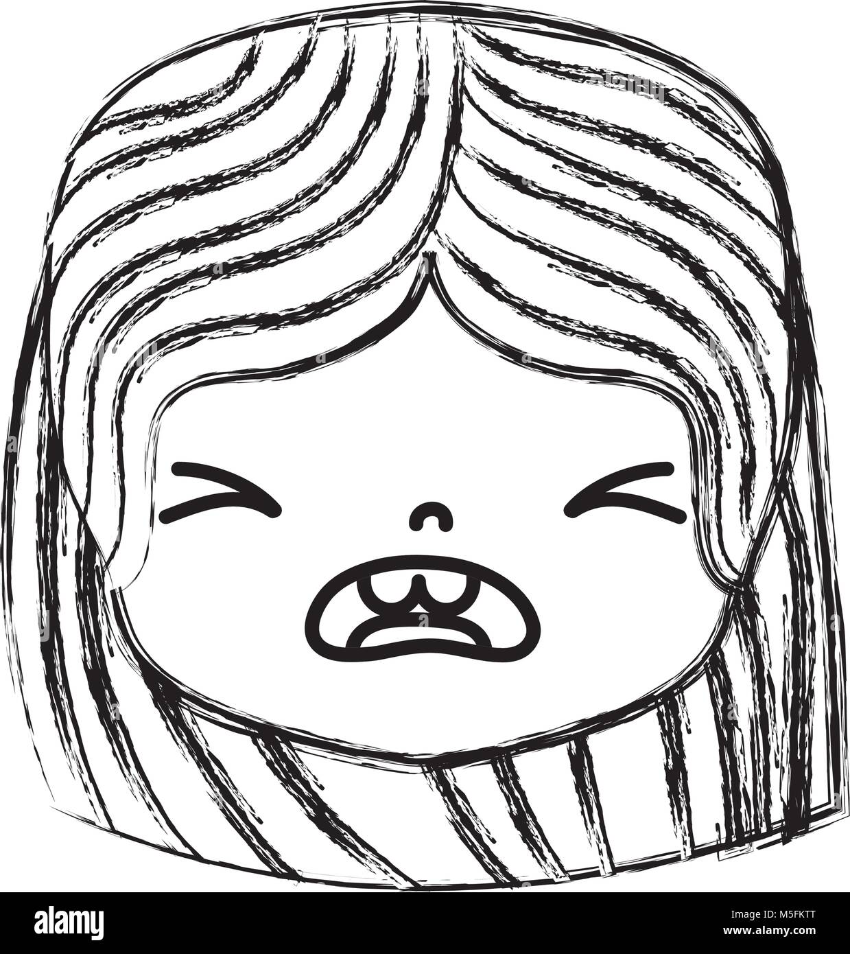 figure girl head with hairstyle and pity face vector illustration Stock ...