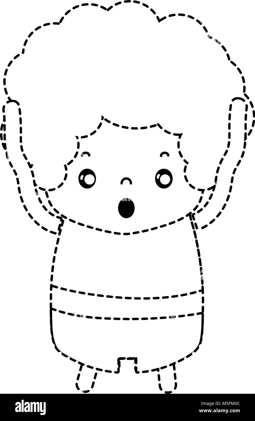 dotted shape boy with curly hair and scared face vector illustration ...
