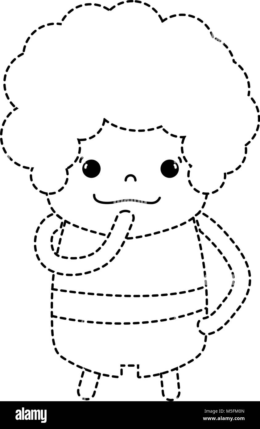 dotted shape boy with curly hair and thinking face vector illustration ...