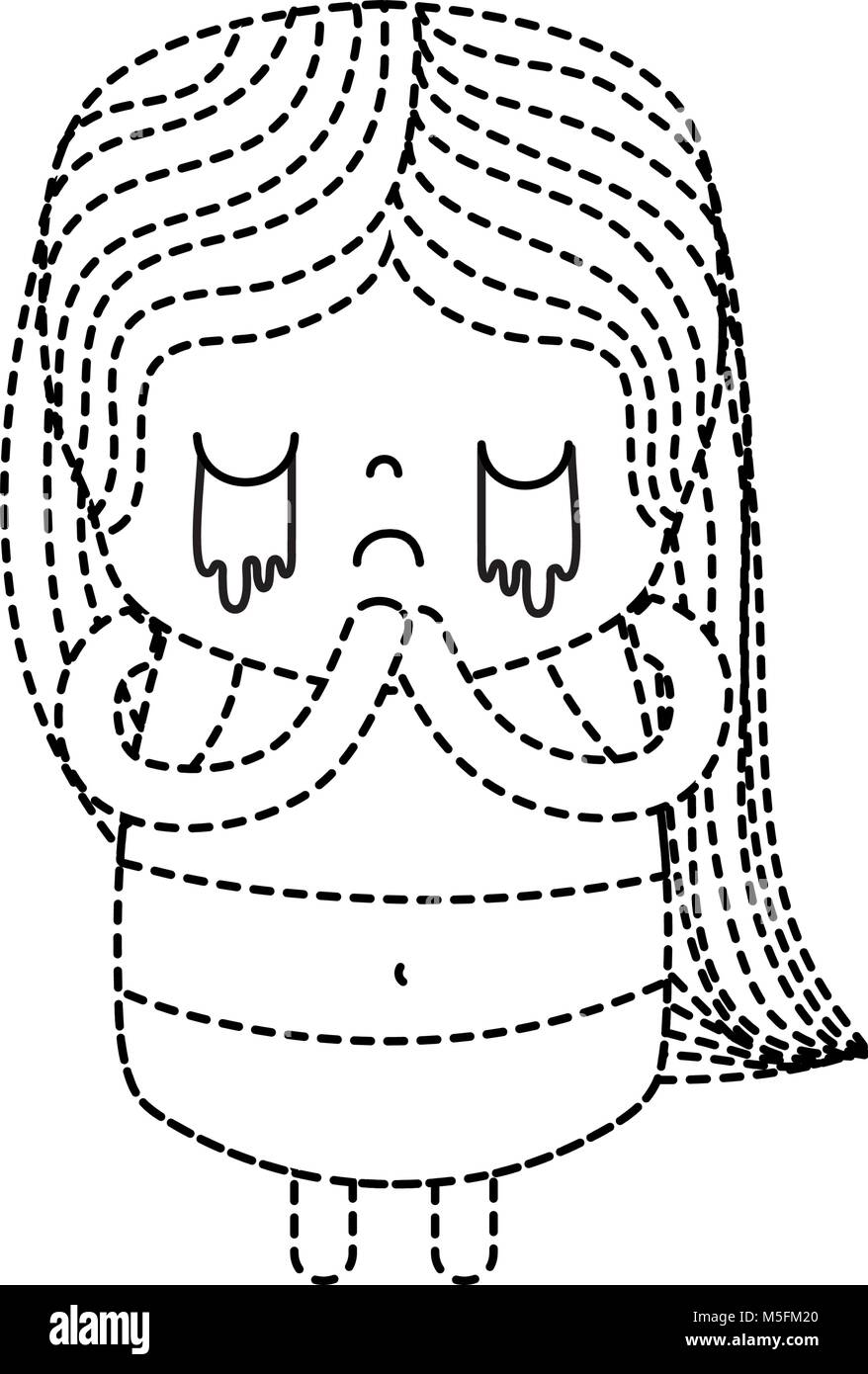 dotted shape girl wth long hair and crying face vector illustration ...