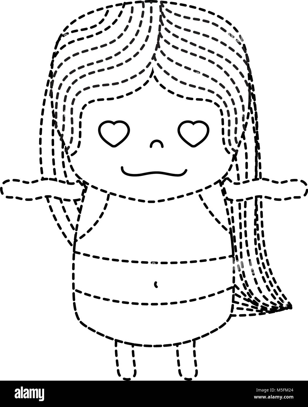 dotted shape girl wth long hair and in love face vector illustration ...