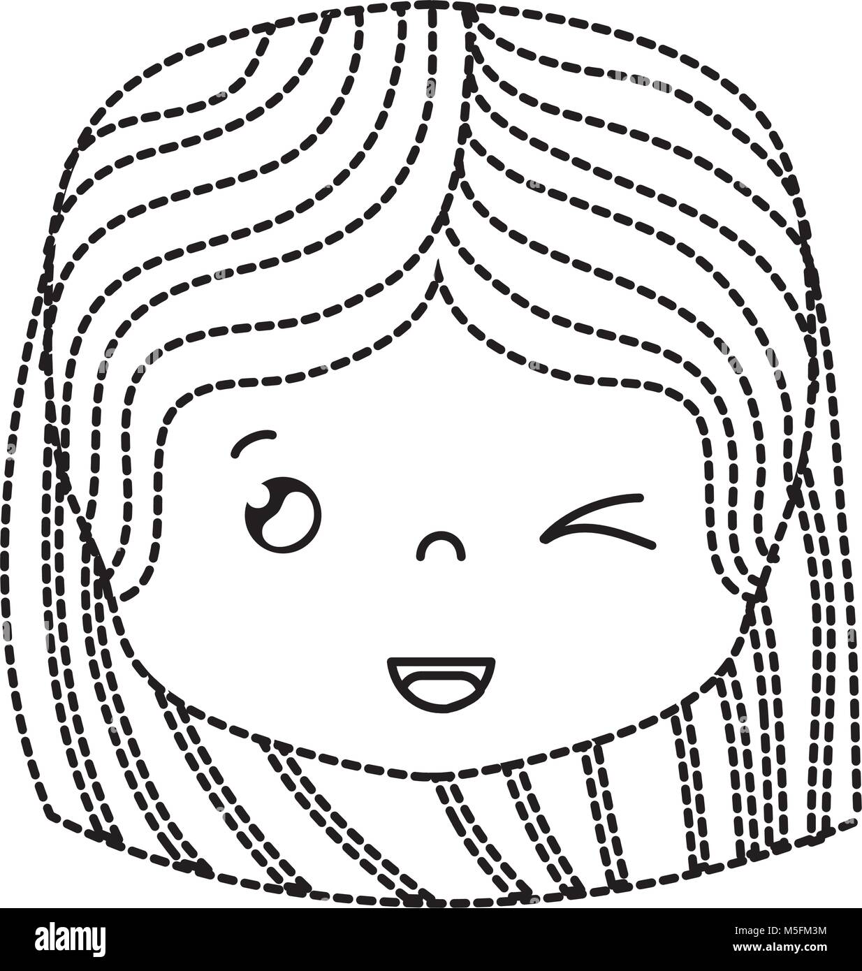 dotted shape girl head with hairstyle and funny face vector ...