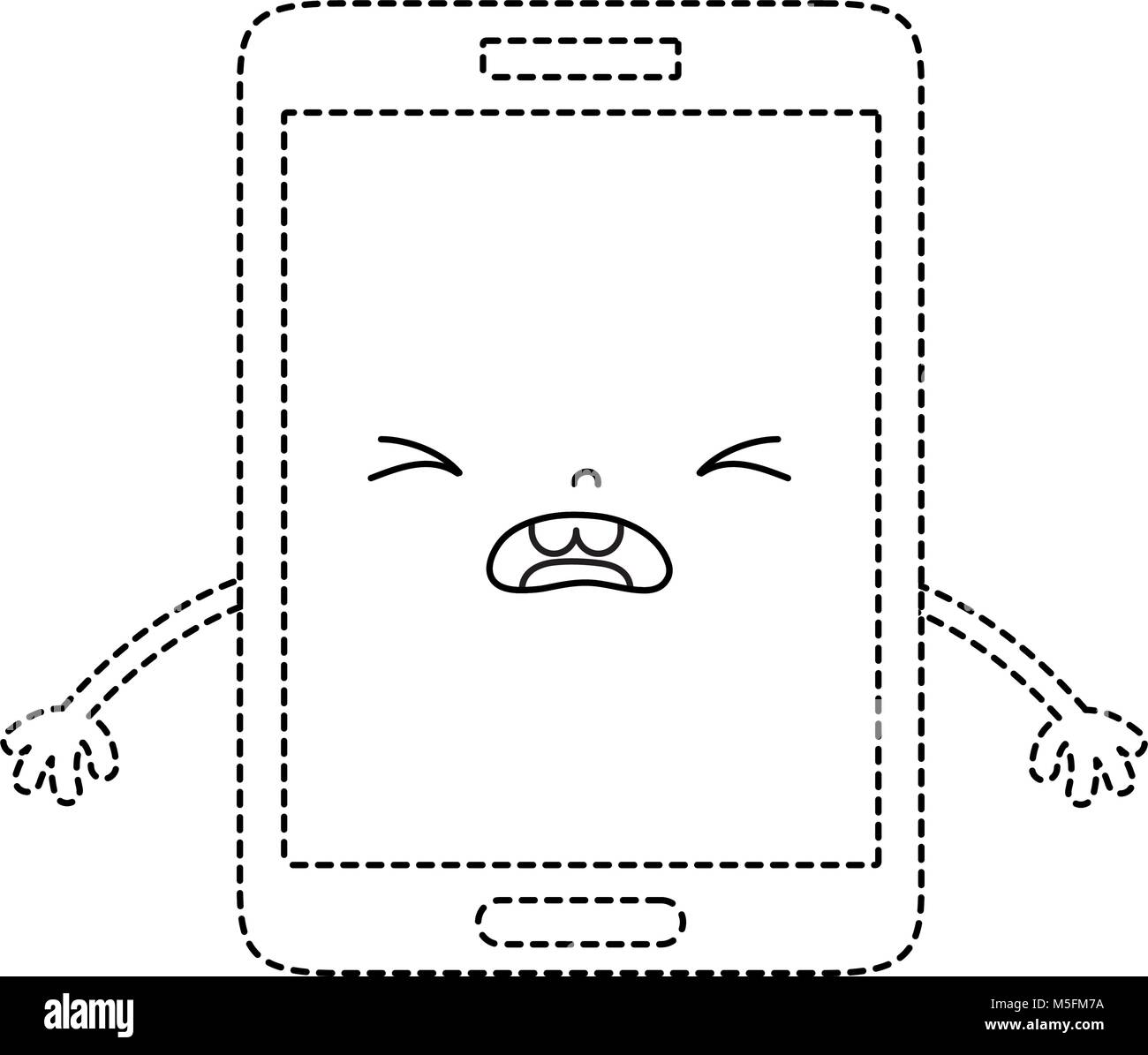 dotted shape kawaii smartphone cute pity face vector illustration Stock ...