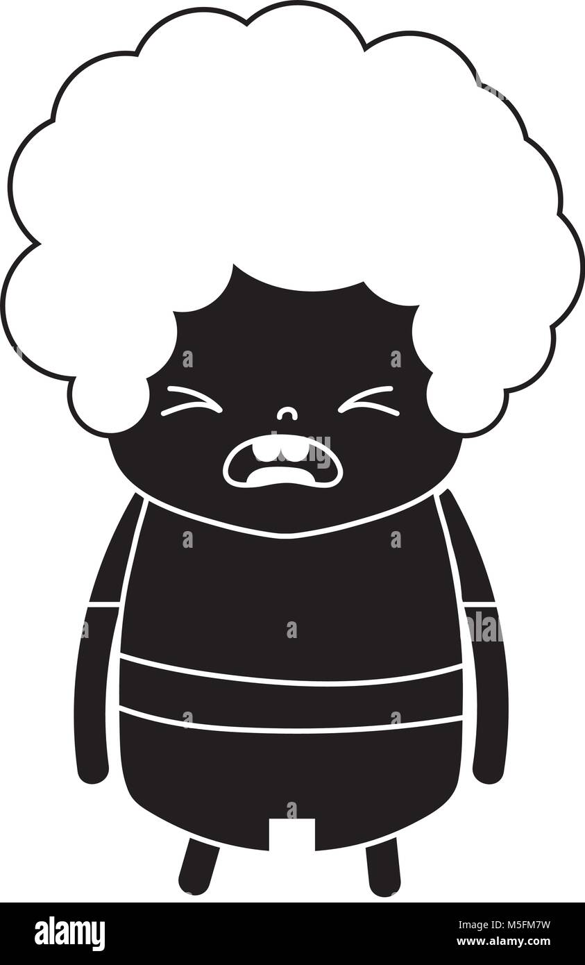 contour boy with curly hair and pity face vector illustration Stock ...