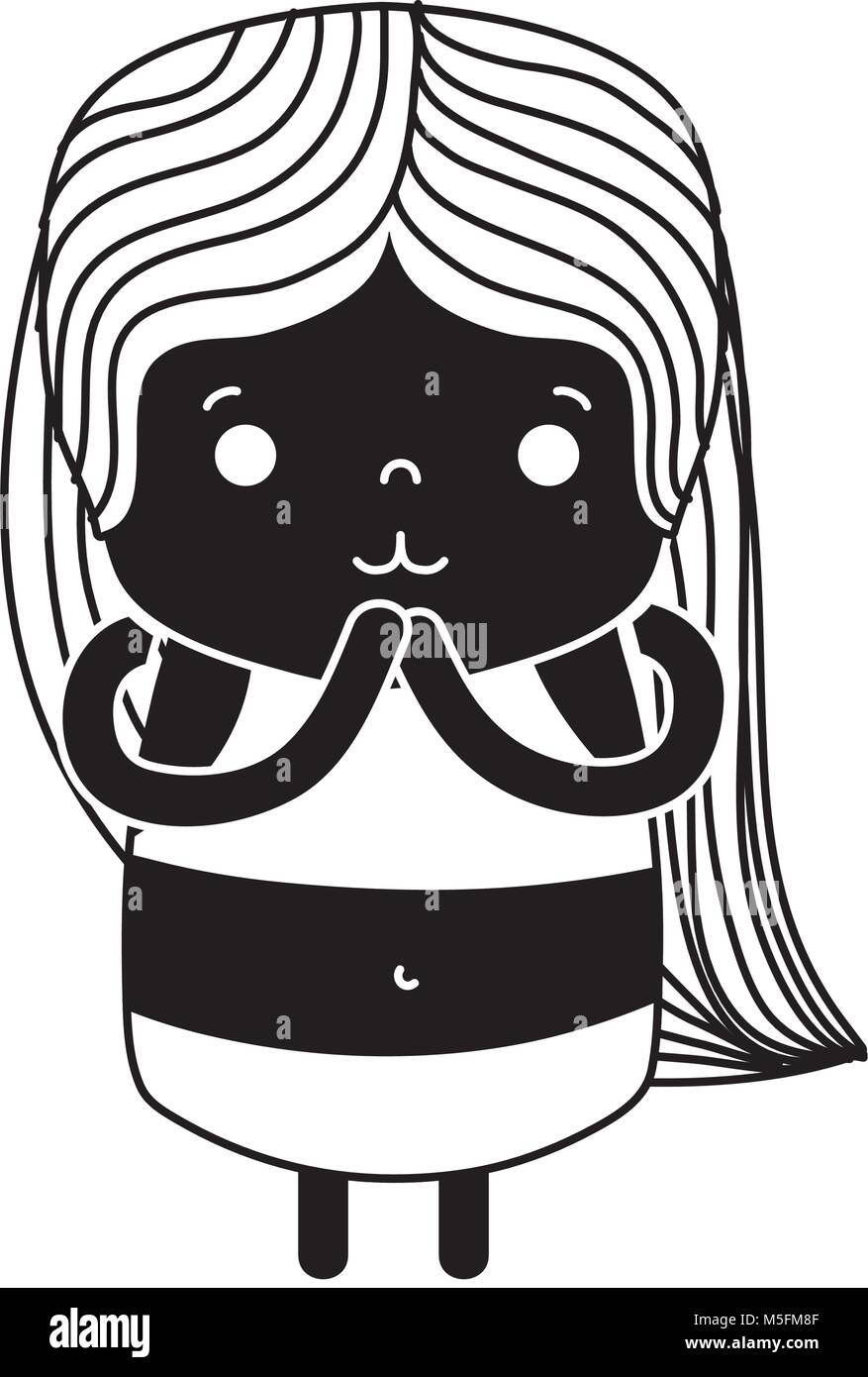 contour girl wth long hair and tender face vector illustration Stock ...