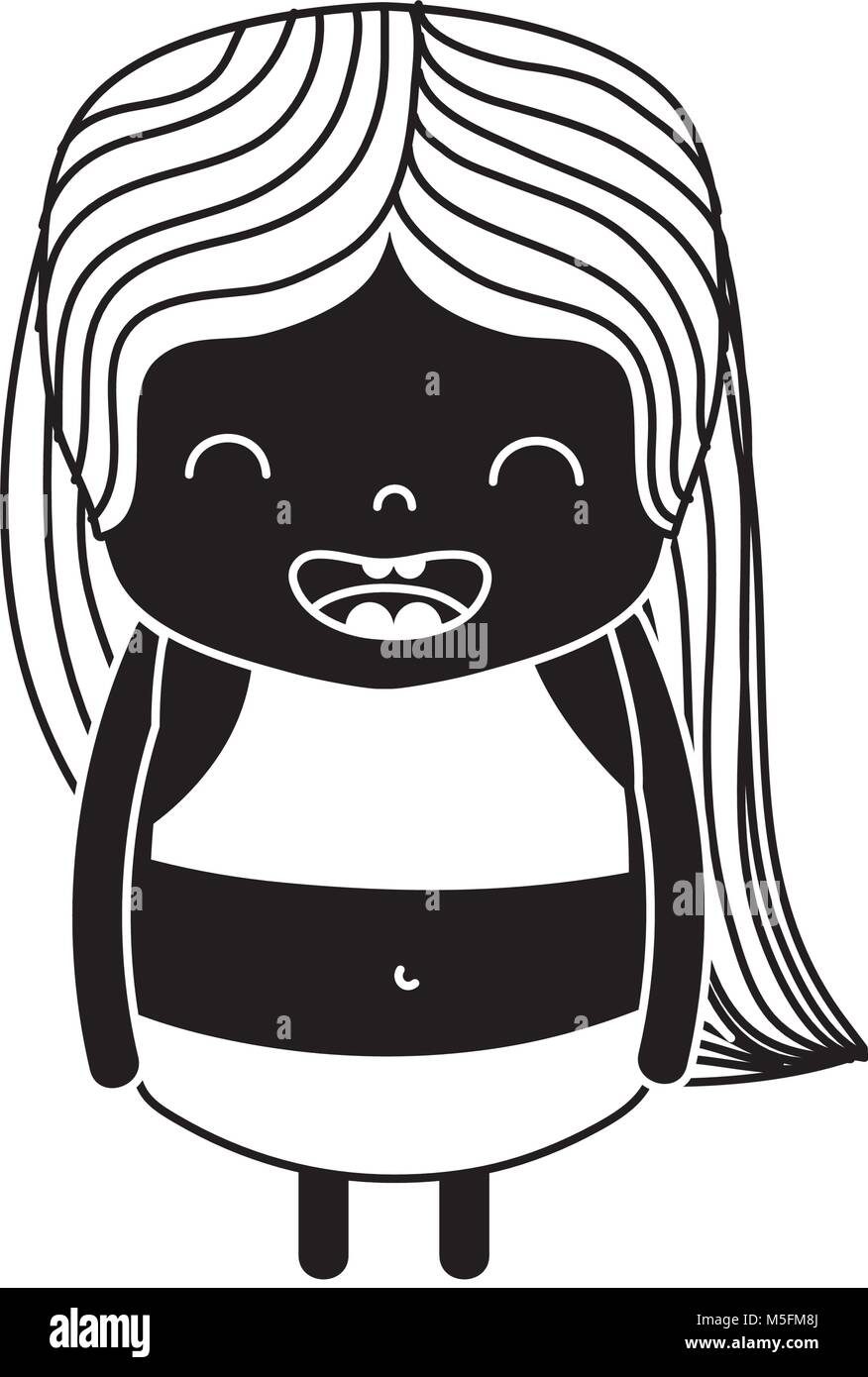 contour girl wth long hair and smile face vector illustration Stock ...