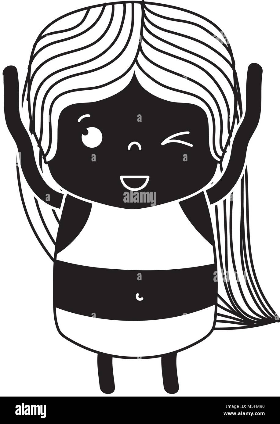 contour girl wth long hair and funny face vector illustration Stock ...