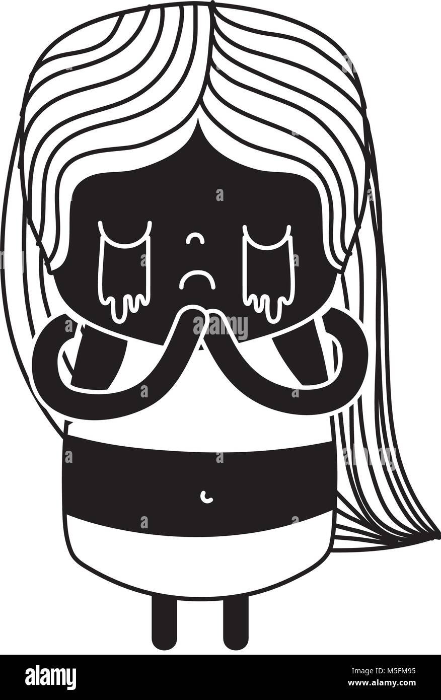 contour girl wth long hair and crying face vector illustration Stock ...