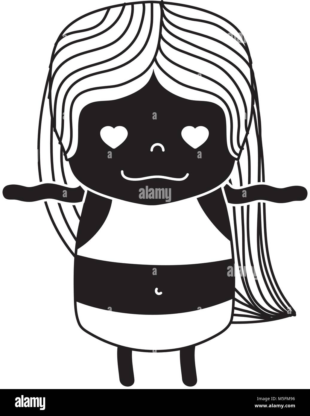 contour girl wth long hair and in love face vector illustration Stock ...