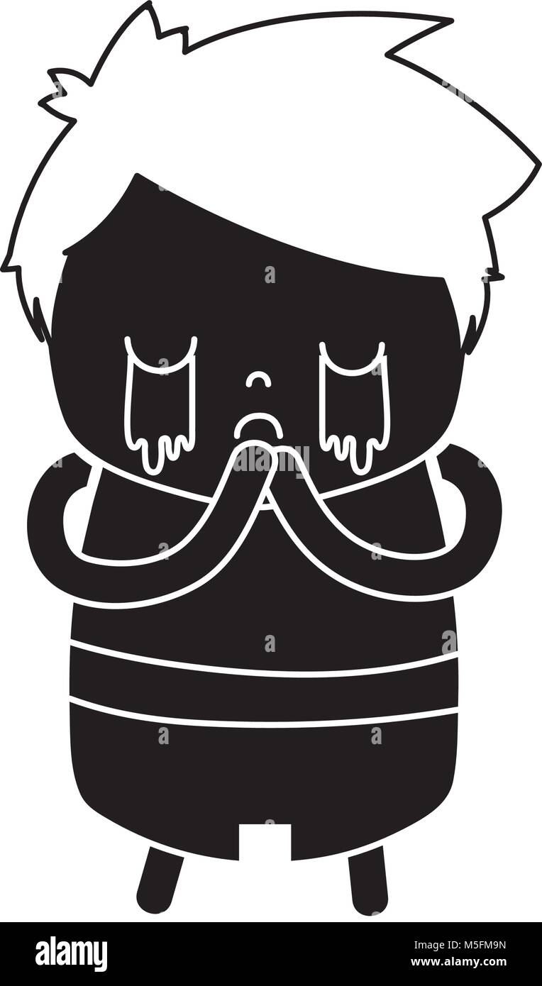 contour boy with hairstyle design and crying face vector illustration ...