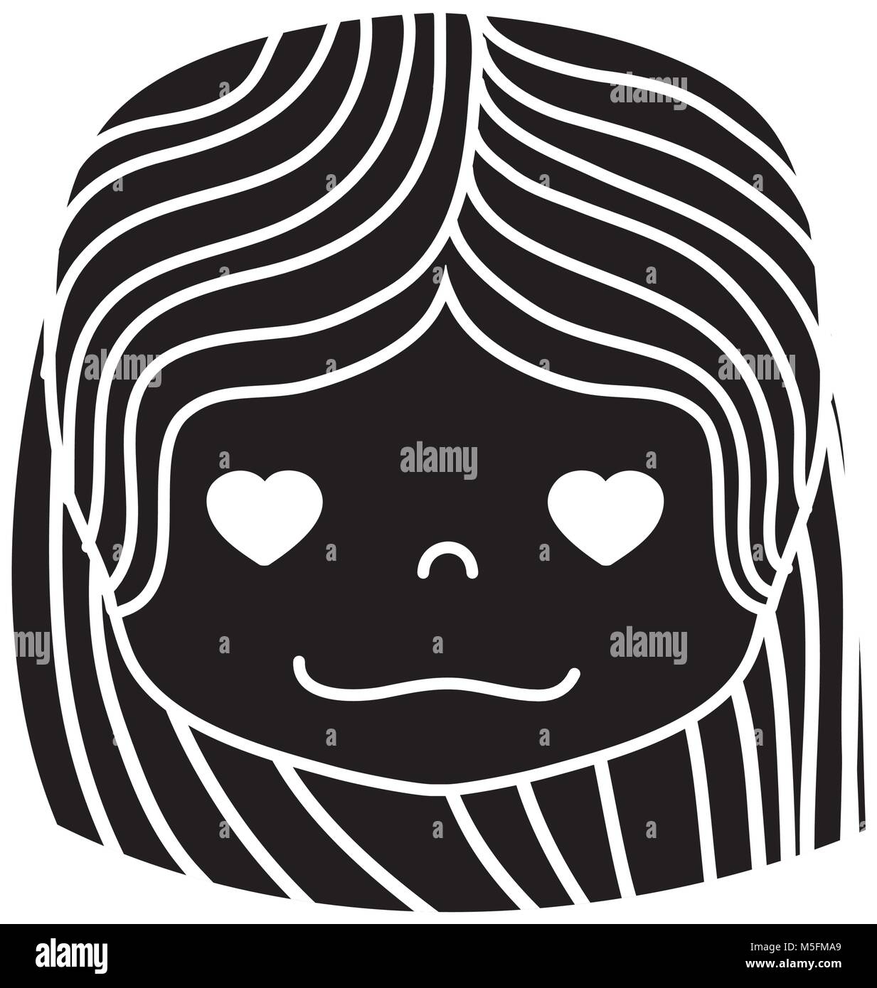 contour girl head with hairstyle and in love face vector illustration ...