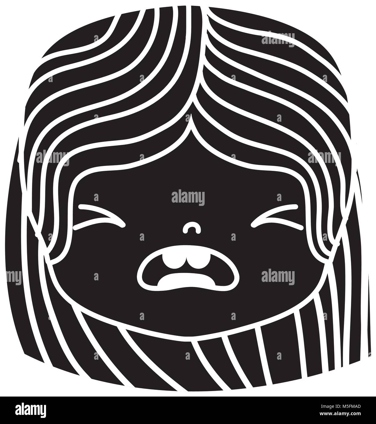 contour girl head with hairstyle and pity face vector illustration ...