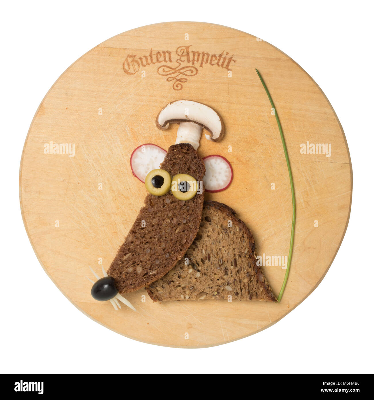 Funny sandwich mouse made on round cutting board Stock Photo - Alamy