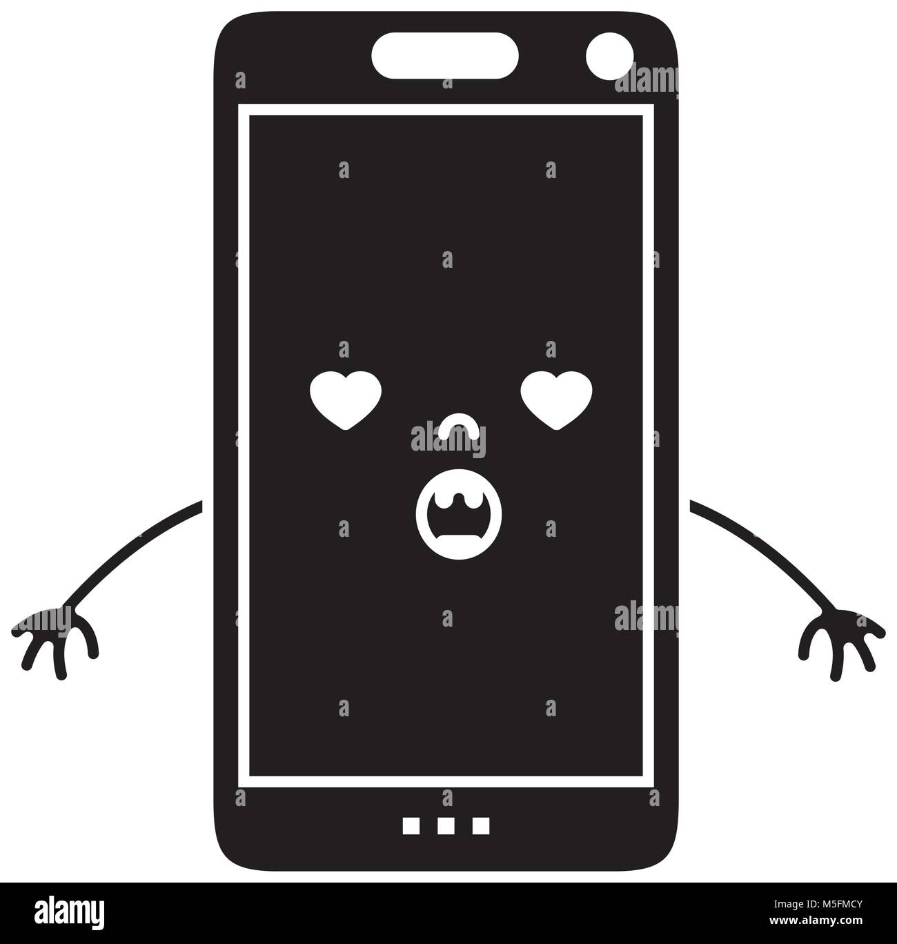 contour kawaii smartphone cute in love face vector illustration Stock ...