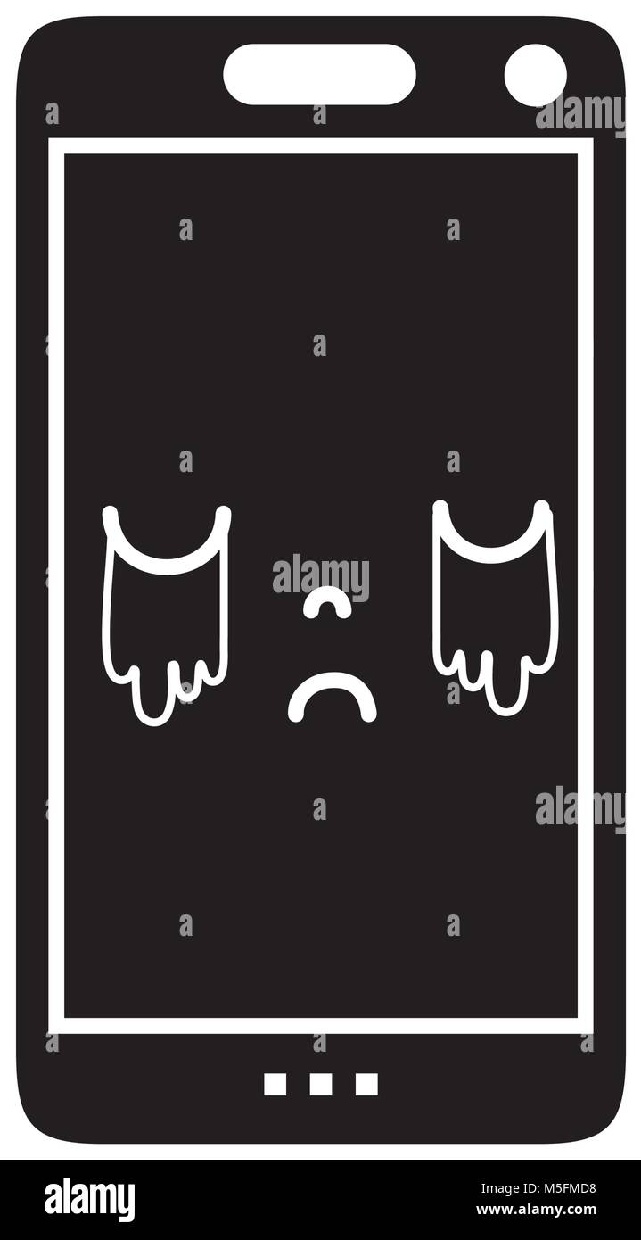 contour kawaii smartphone cute crying face vector illustration Stock ...