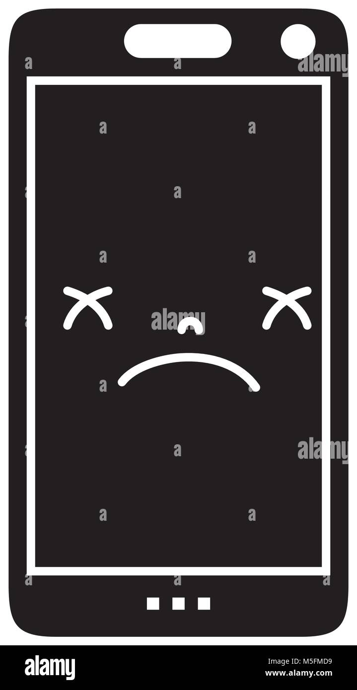 contour kawaii smartphone cute sad face vector illustration Stock ...