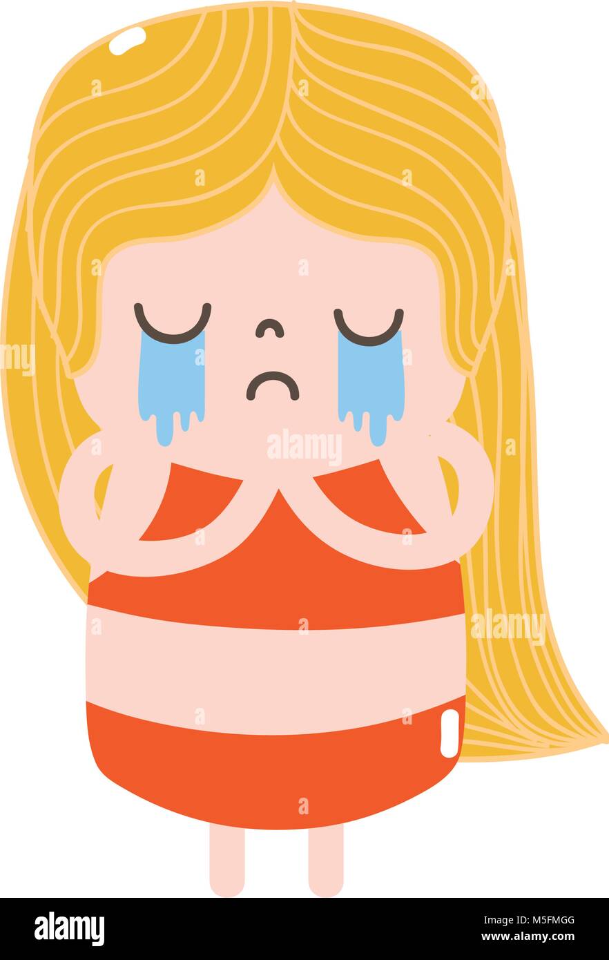 full color girl wth long hair and crying face vector illustration Stock ...