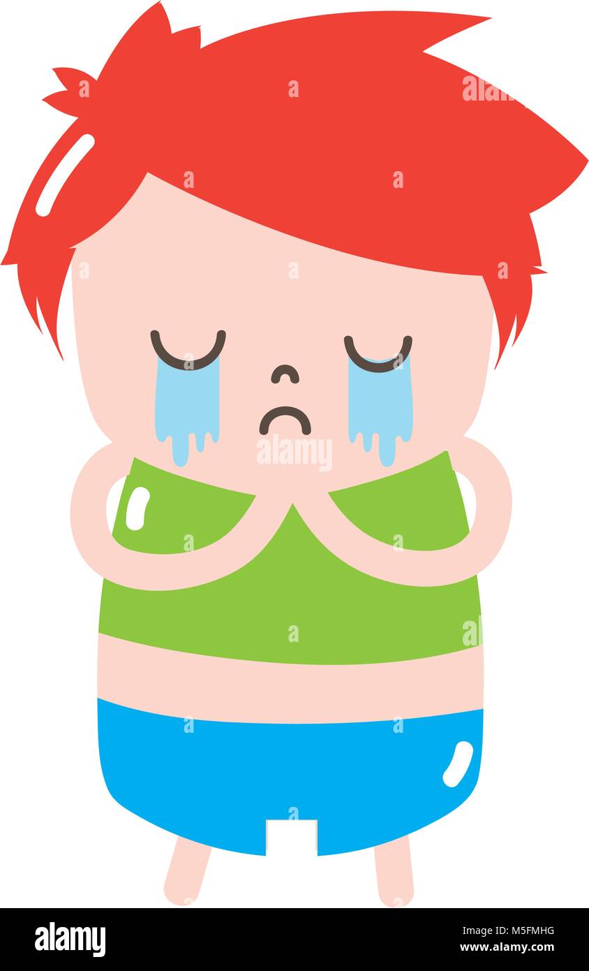 full color boy with hairstyle design and crying face vector ...