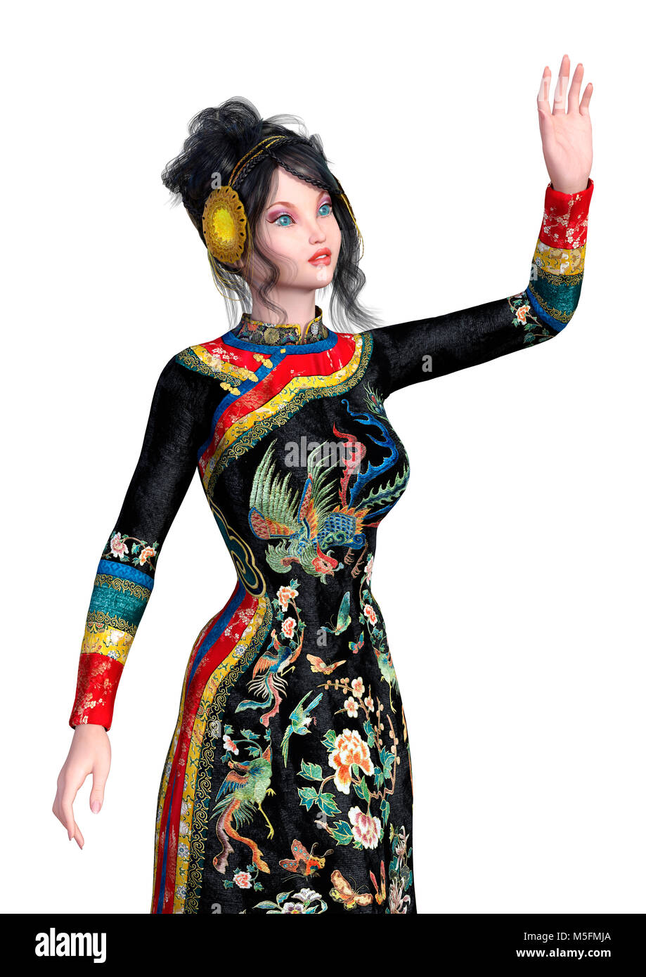 3D rendering of a beautiful princess of Chine isolated on white ...