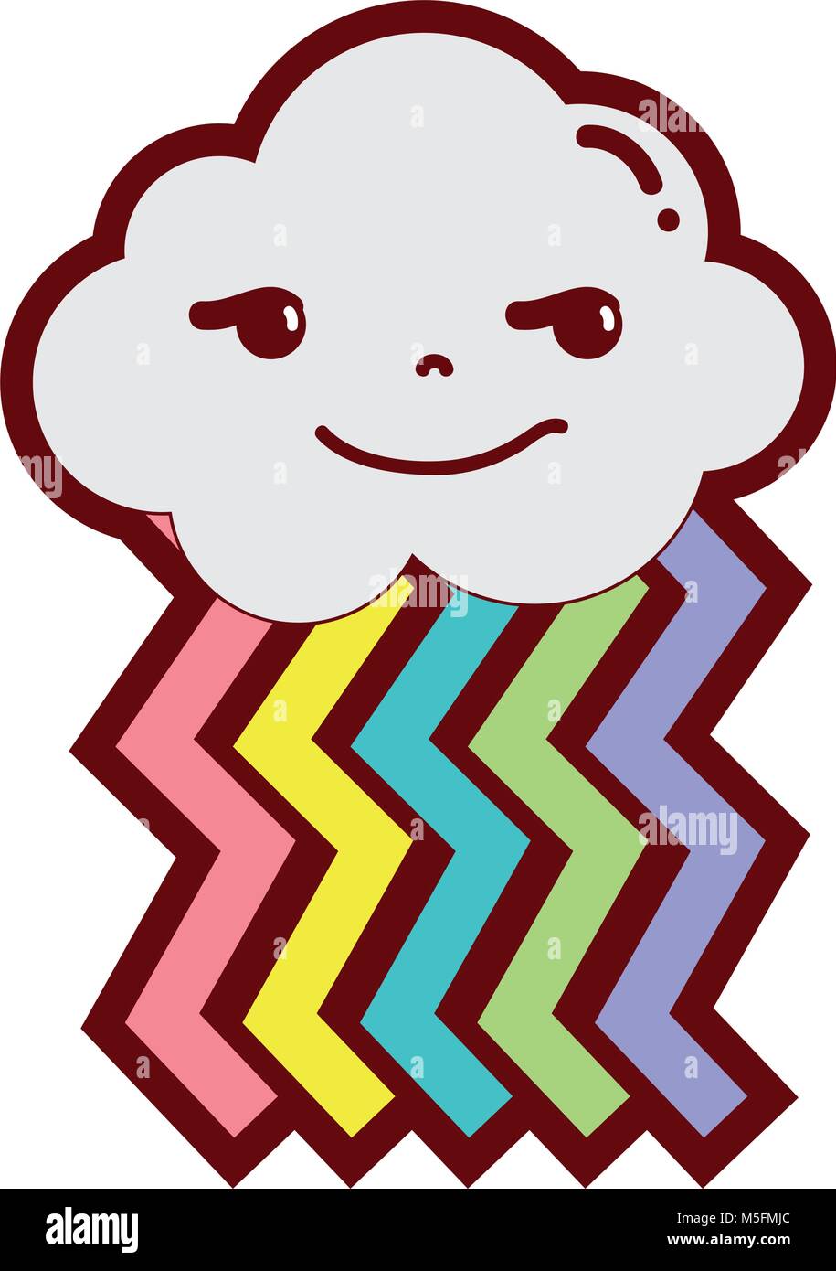 line color rogue cloud kawaii with rainbow design vector illustration ...