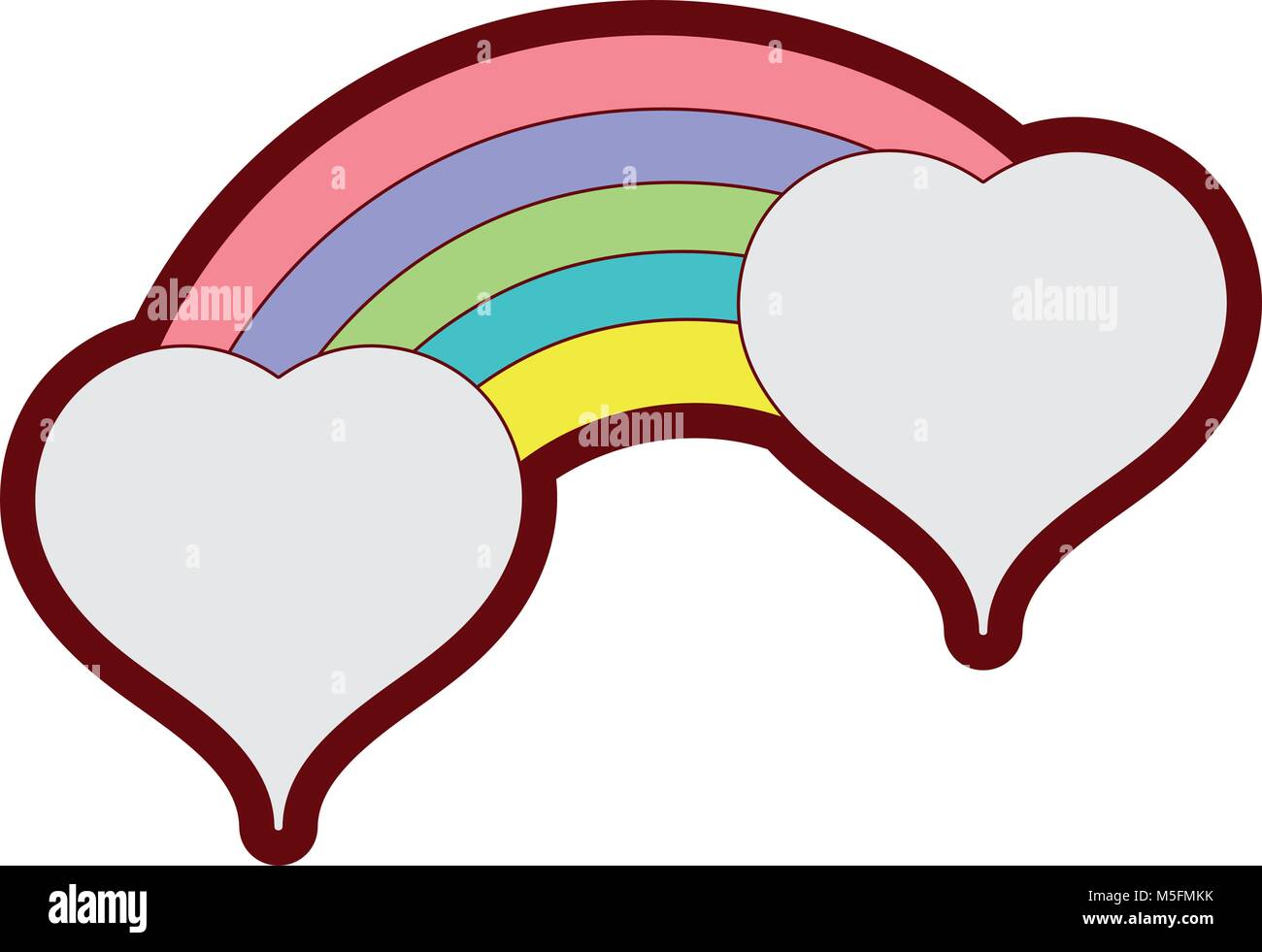 line color bright rainbow with clouds in heart shapes vector ...