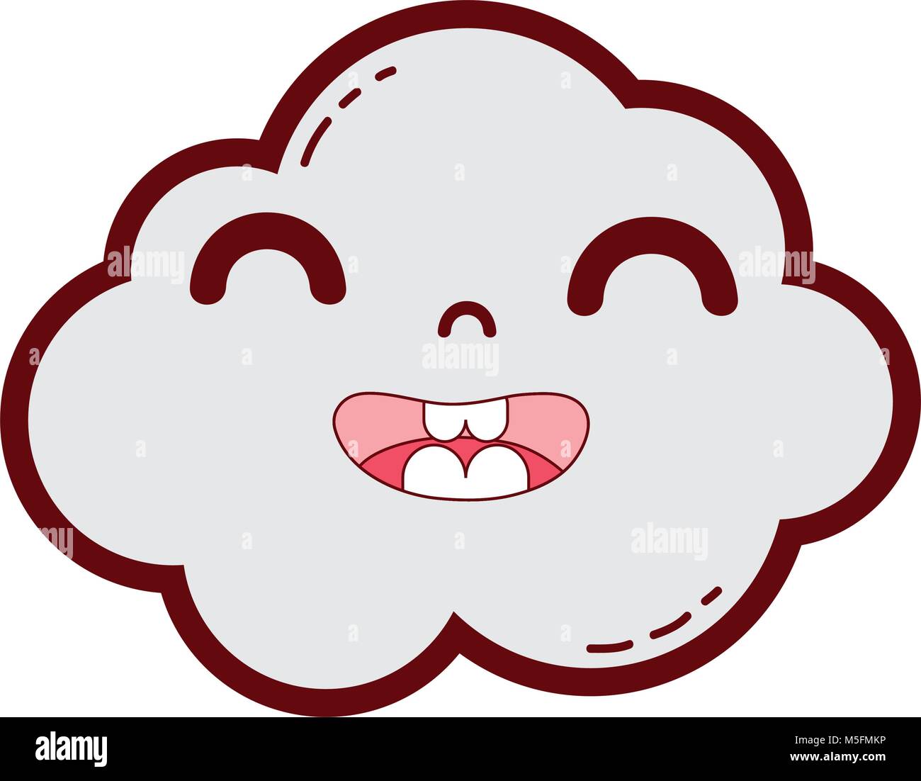 line color happy and cute cloud kawaii weather vector illustration ...