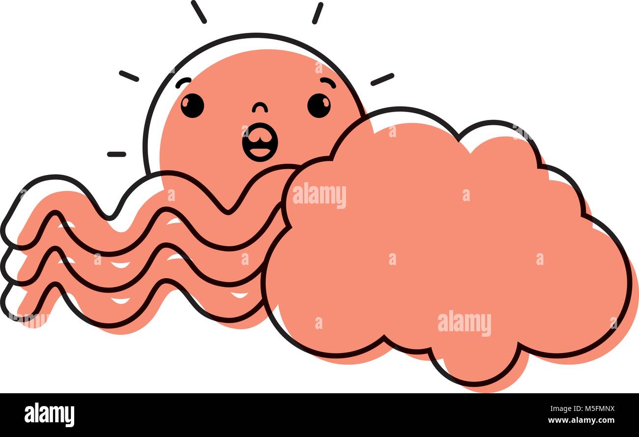 color surprised sun with cloud and rainbow weather vector illustration ...