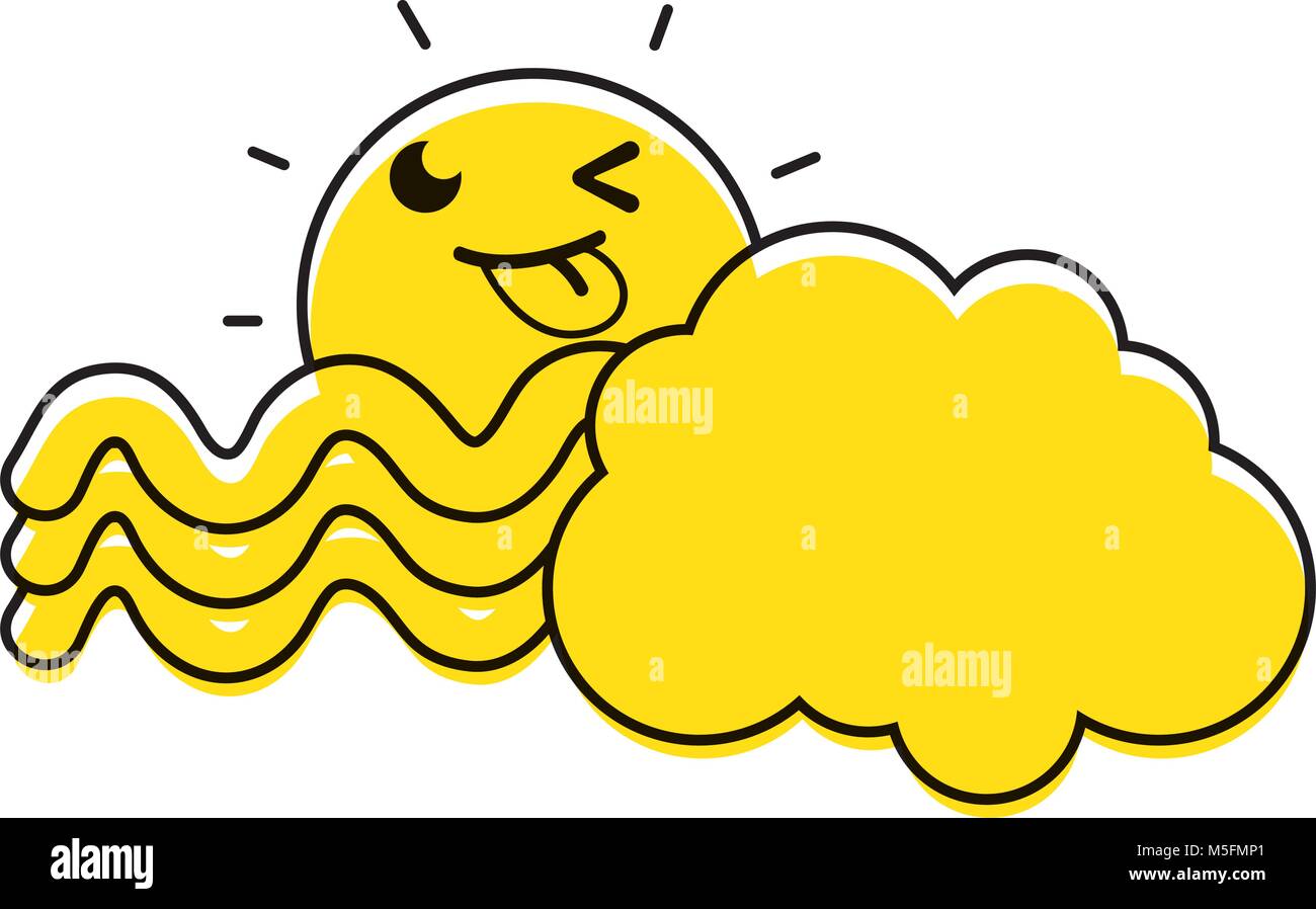 color funny sun with cloud and rainbow weather vector illustration ...