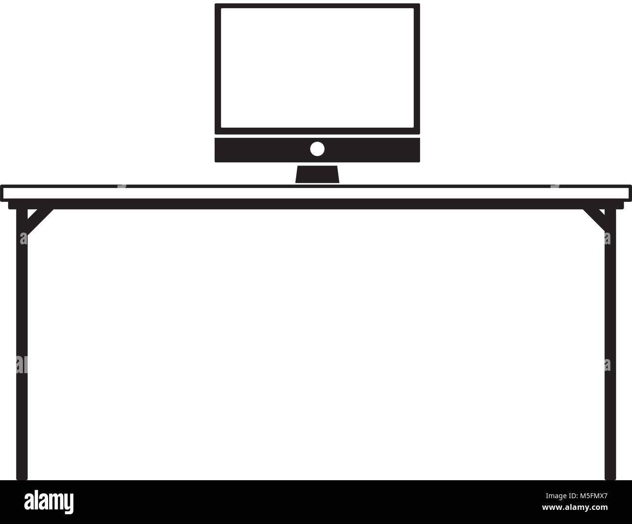 contour wood desk object with computer technolgy vector illustration ...