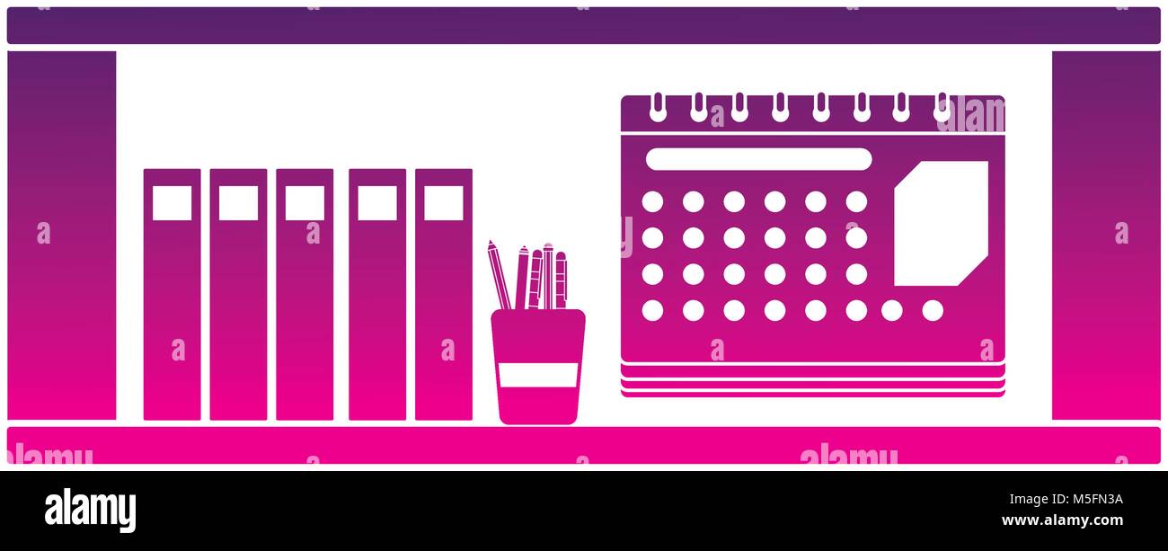 silhouette office shelf with folders document and calendar vector ...