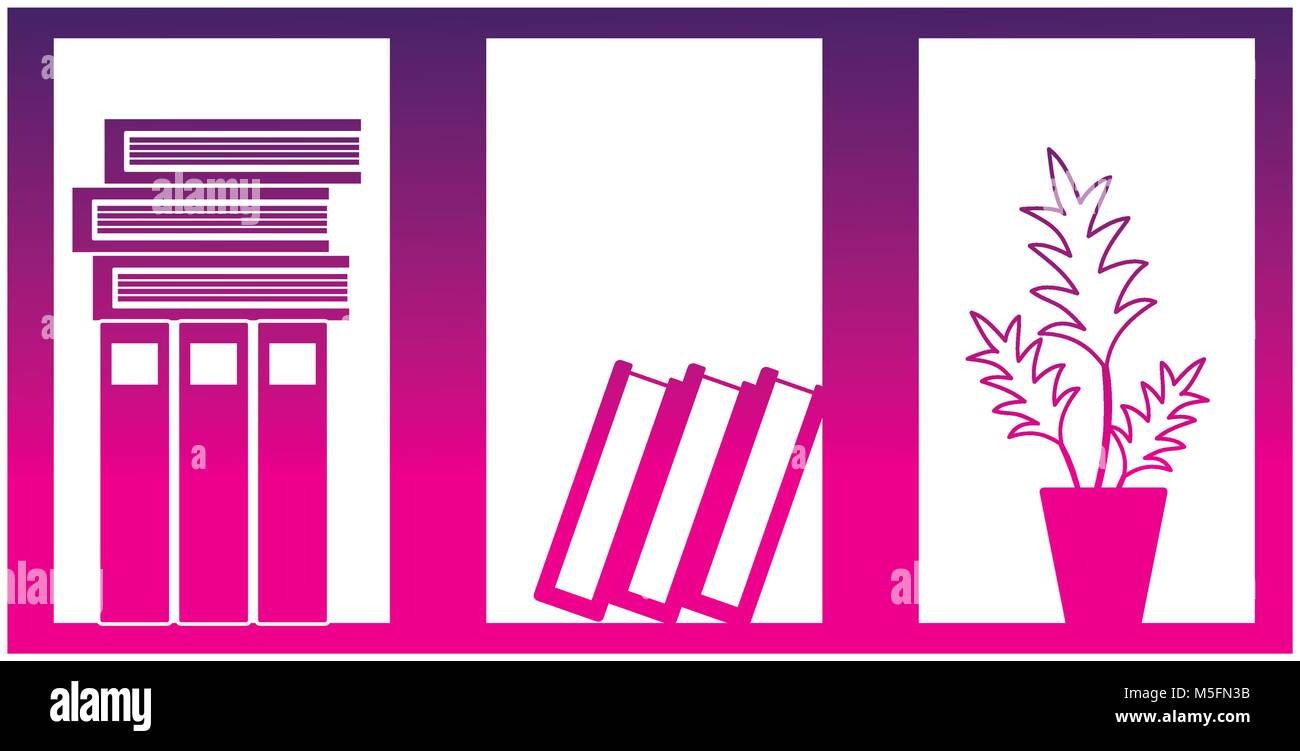 silhouette office wood shelf with books and plant vector illustration ...