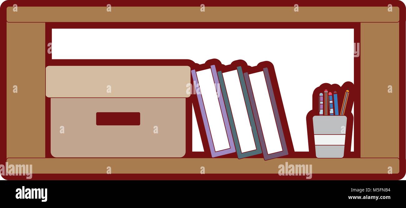 line color office wood shelf with books and box archive vector ...