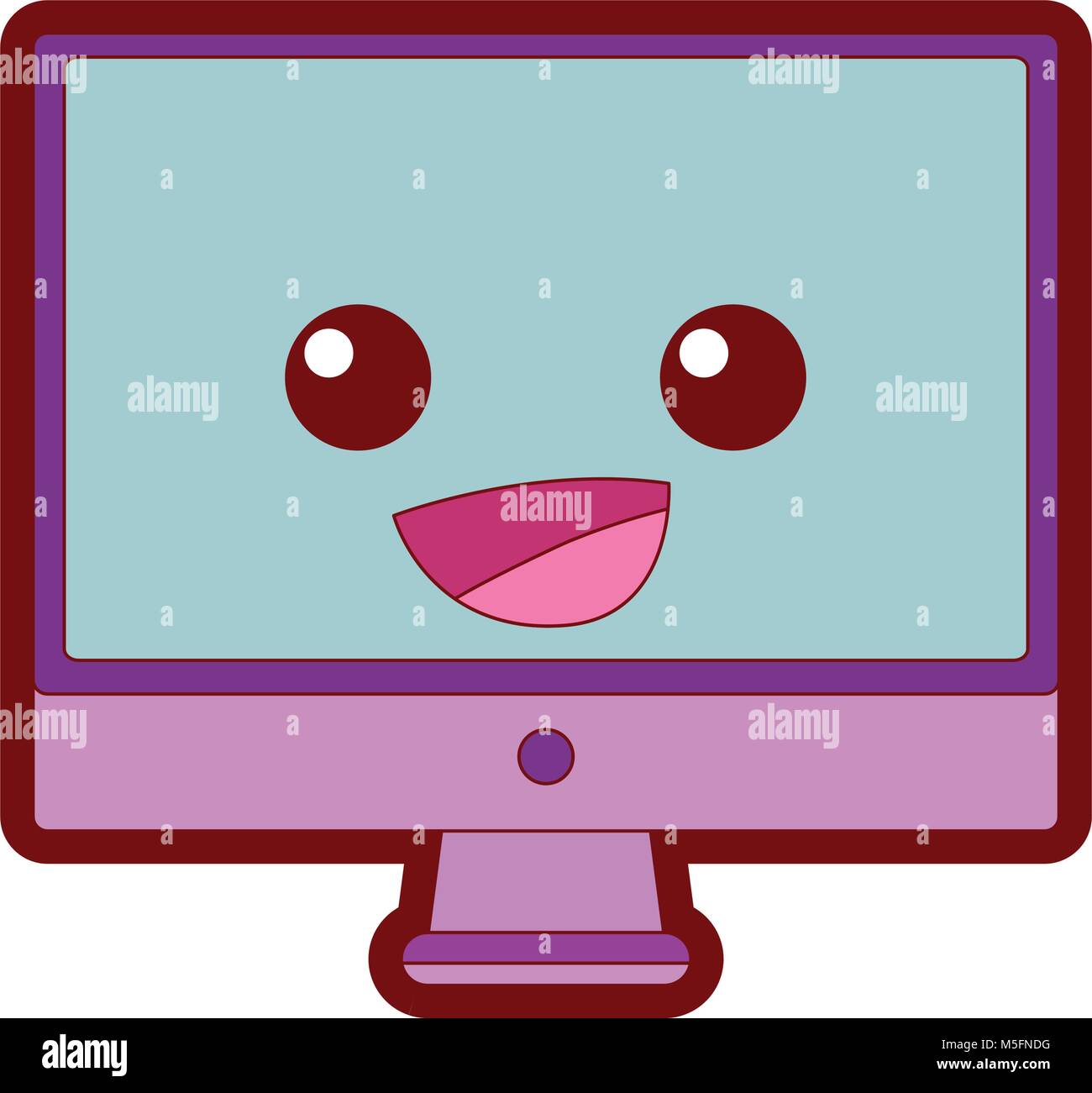 line color happy computer screen kawaii cartoon vector illustration ...