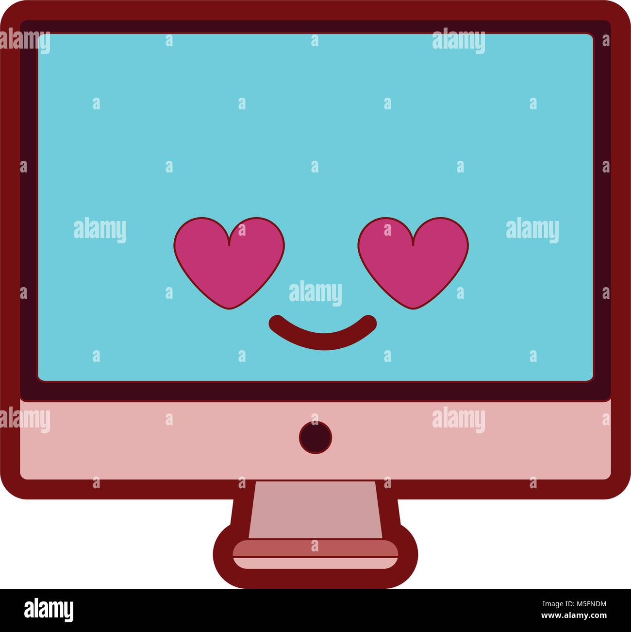 line color computer screen in love kawaii cartoon vector illustration ...