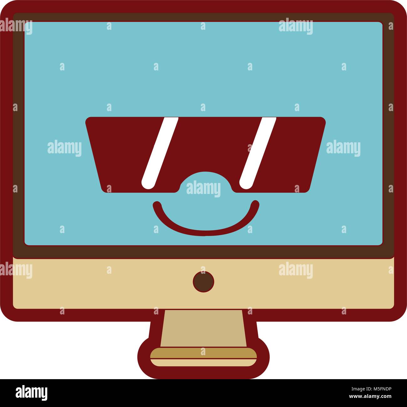 line color happy computer screen kawaii with sunglasses vector ...