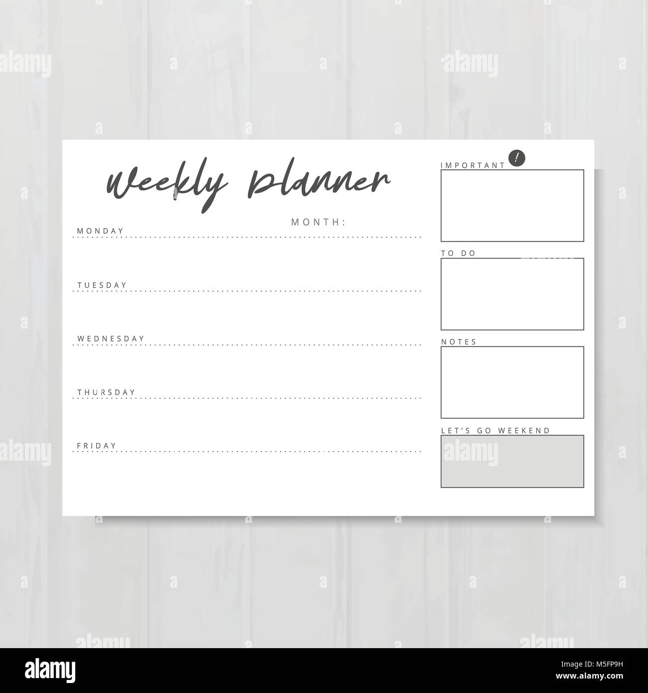 Weekly planner template black and white, stationery organizer for daily ...