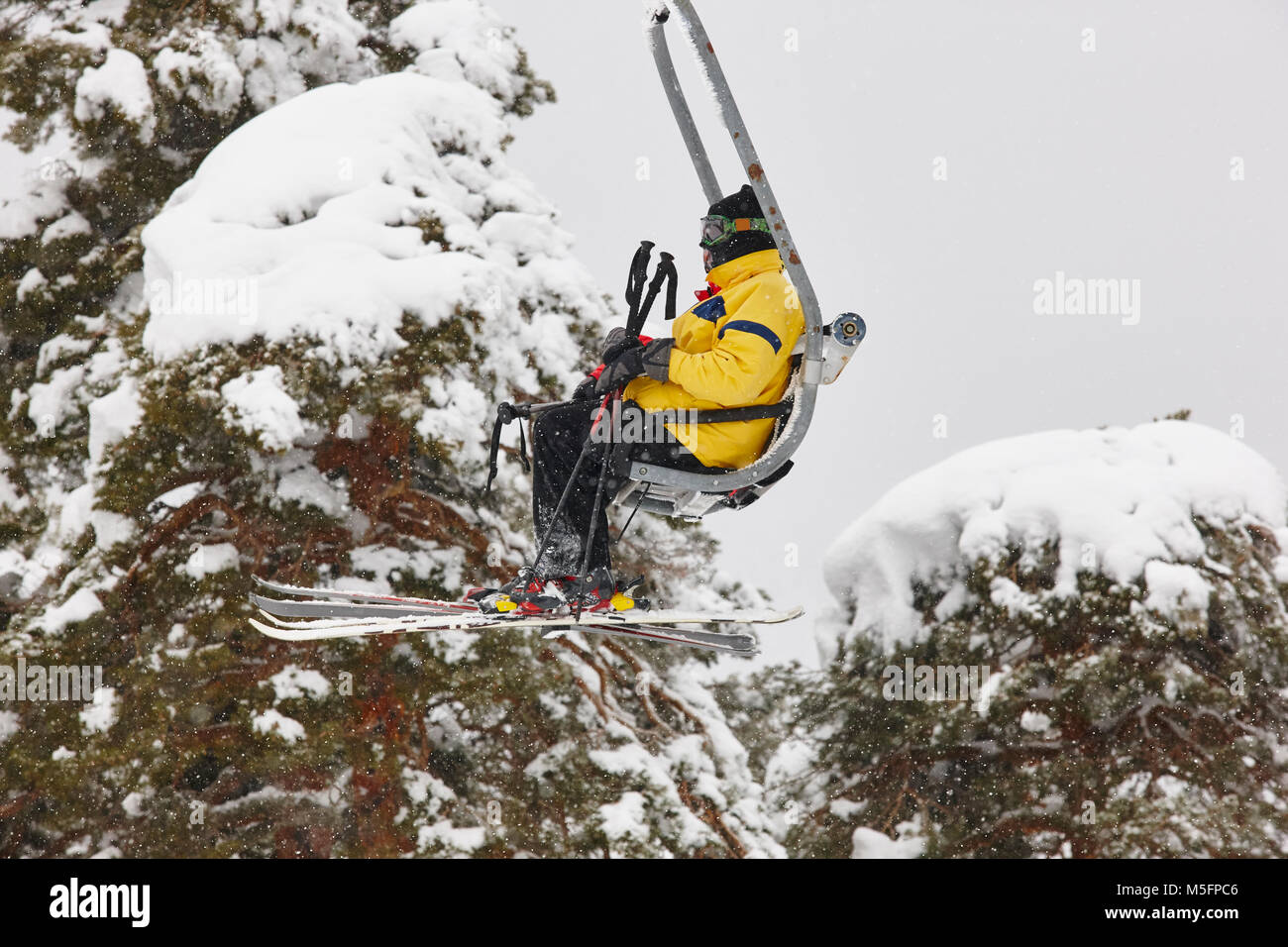 Ski lift and slope on a snow landscape. Winter sport Stock Photo - Alamy