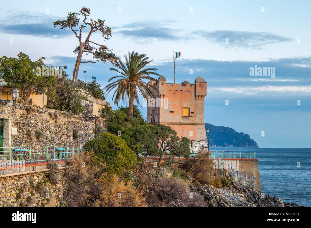 Groppallo Tower in Genoa (Genova) Nervi, Italy, fortress on the sea ...