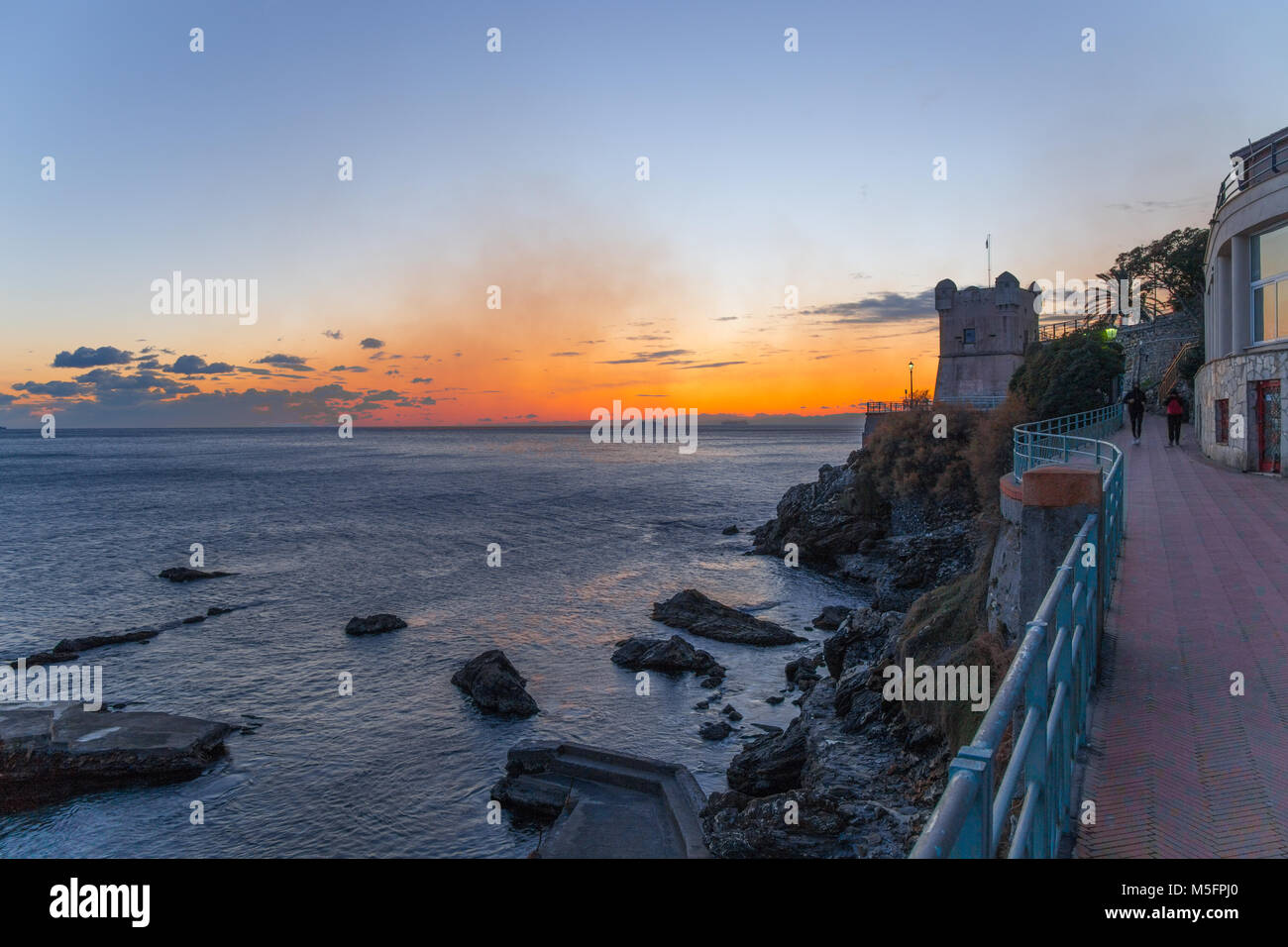 Sunset over the sea in Genoa (Genova) Nervi, italy Stock Photo - Alamy