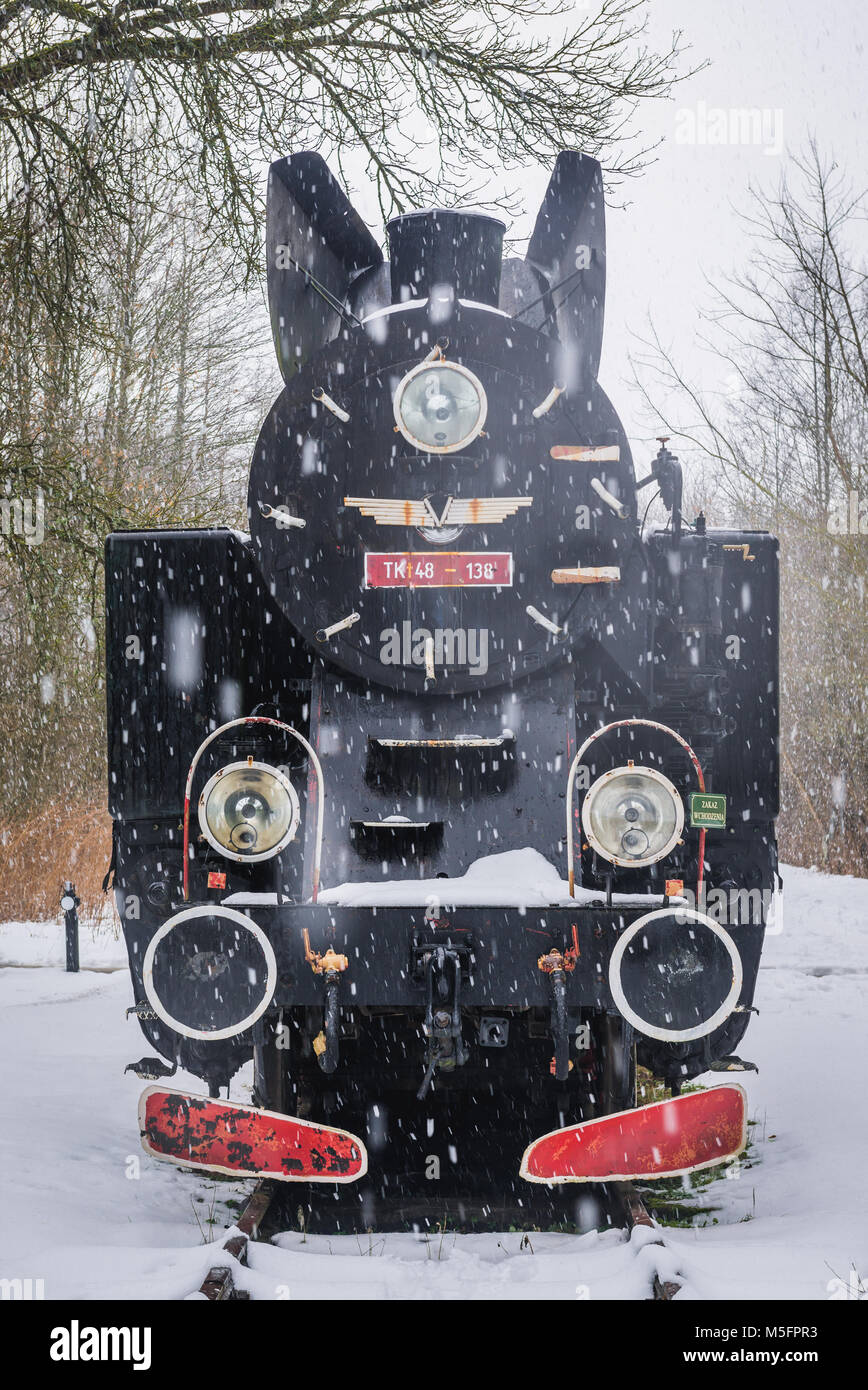 TKt48 steam locomotive on Bialowieza Towarowa former railway station in ...