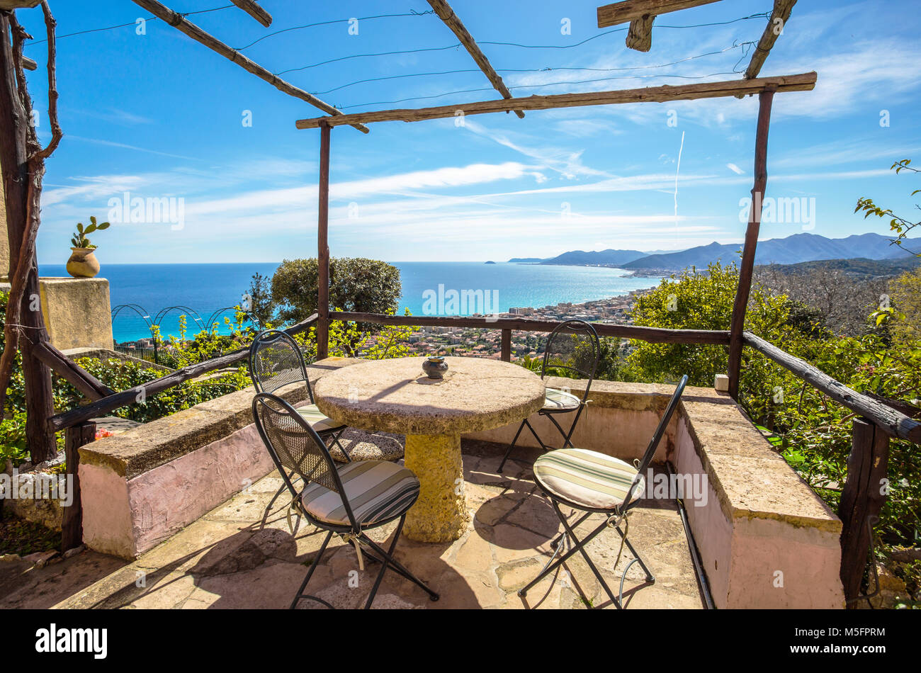 The balcony with sea view/ Ligurian coast, Italy, Europe, Borgio ...