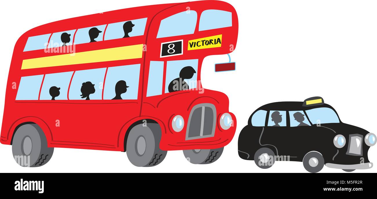 A cartoon vintage London bus and a black taxi cab Stock Vector Image ...