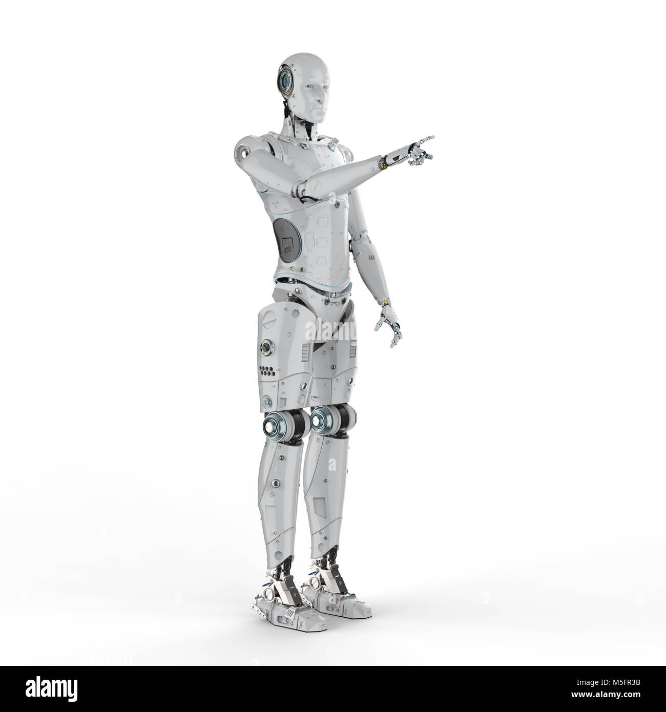 3d rendering humanoid robot finger point on white background Stock ...
